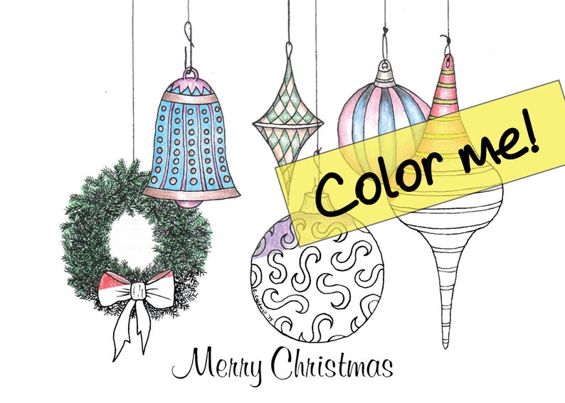 Customizable Christmas Ornaments 2 Holiday Greeting Card to Color ...
