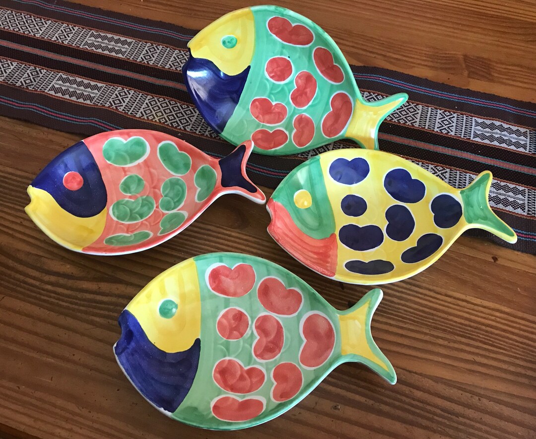 Ceramic Fish Plate Set, Mexican Fish Plate, Set of 4 Plates, Beach ...