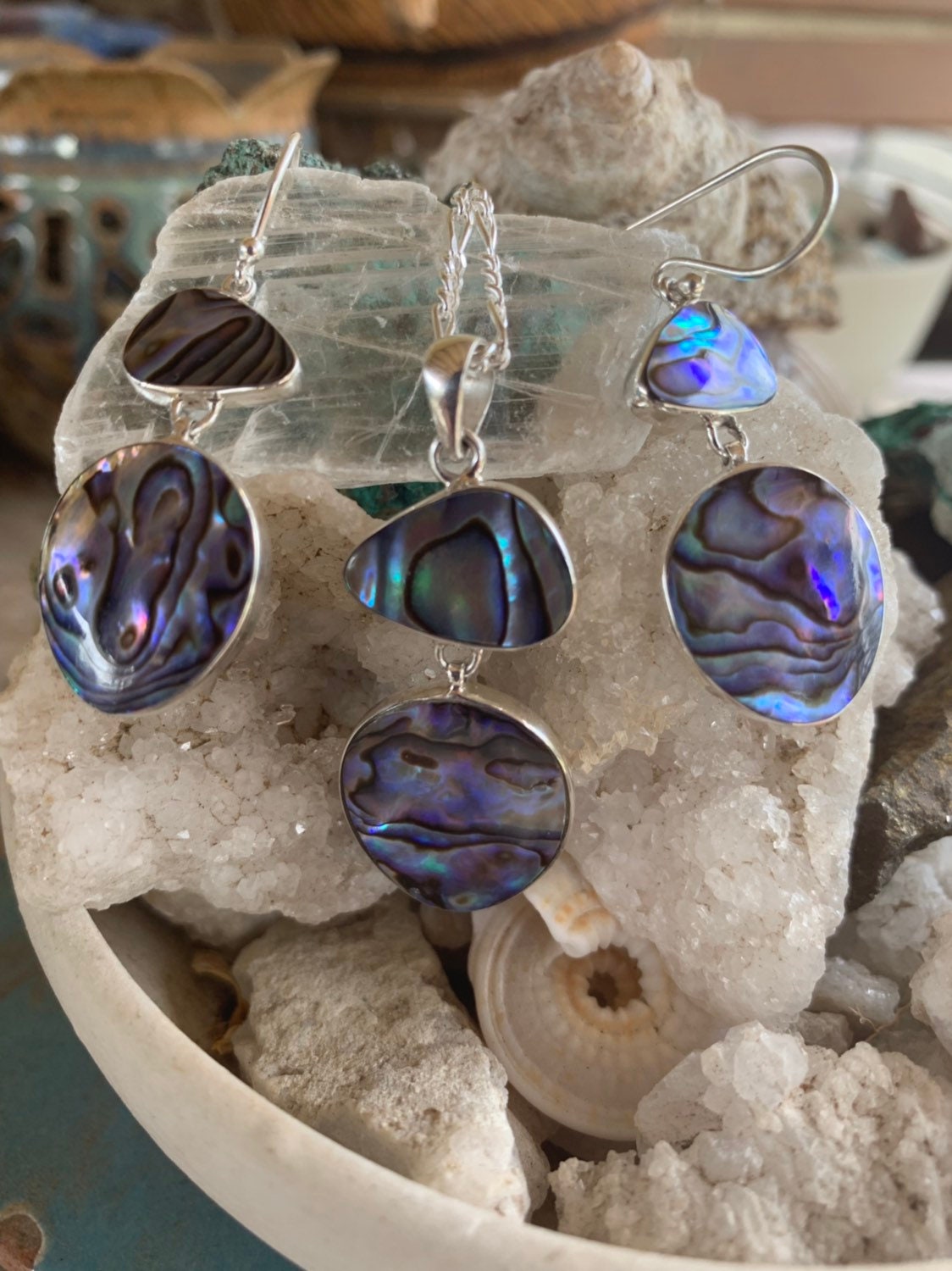 Abalone jewelry set albalone earrings abalone necklace | Etsy