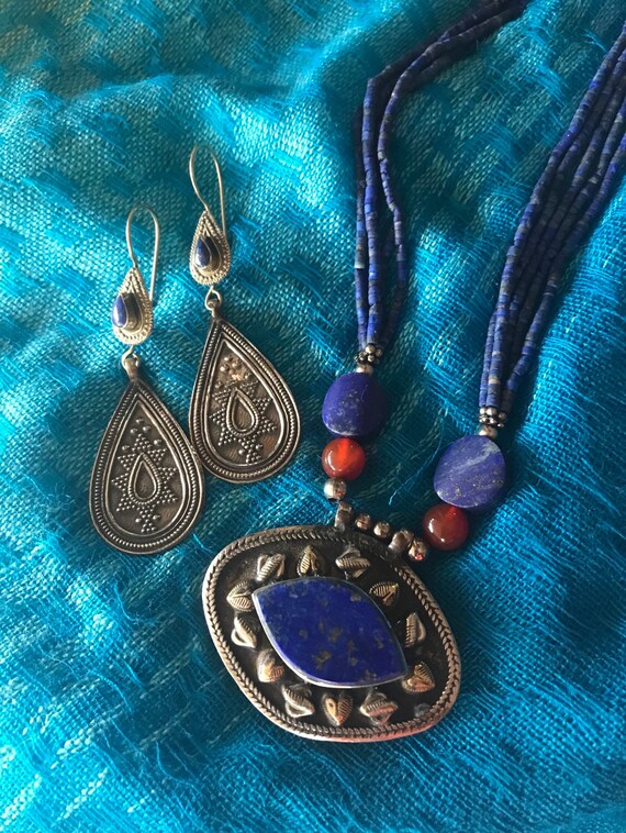 Vintage lapis lazuli necklace, Afghani necklace, silv… - Gem Vintage lapis lazuli necklace, Afghani necklace, silv… - Gem