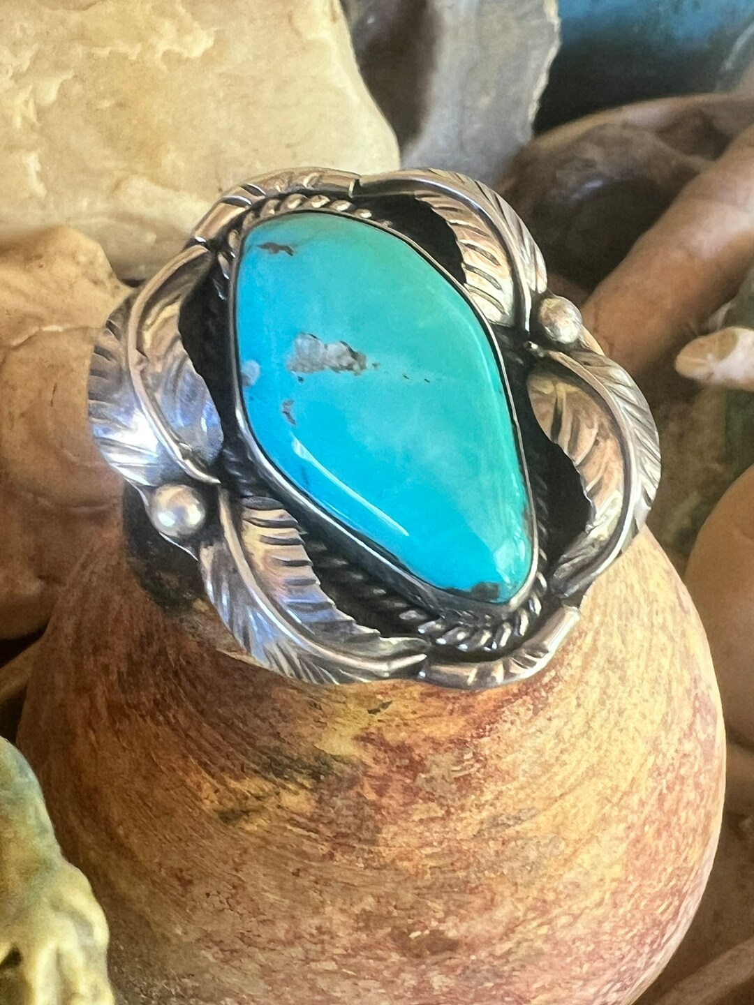 Vintage Navajo Turquoise Ring, Large Turquoise Ring, Size 9.5, Native ...