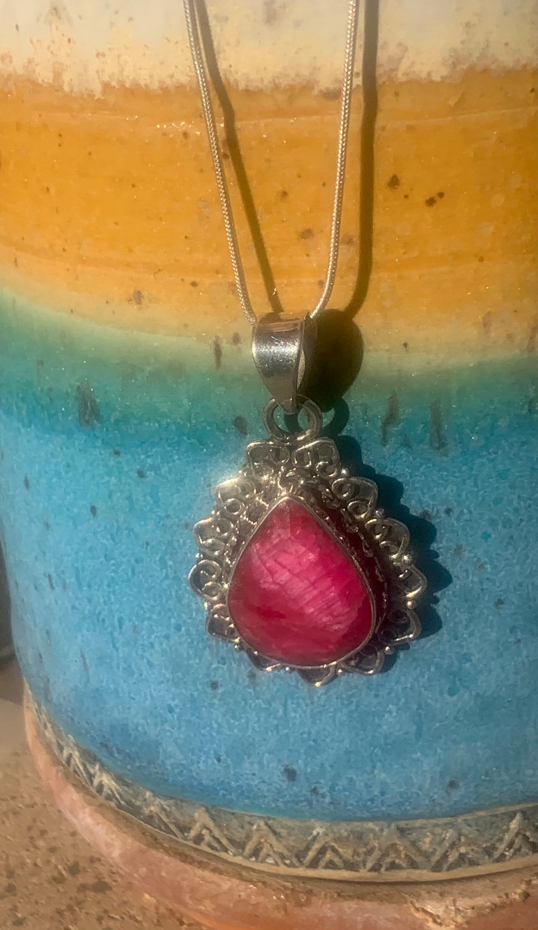 Natural Raw Ruby Necklace Tear Drop Ruby in Sterling Silver - Etsy