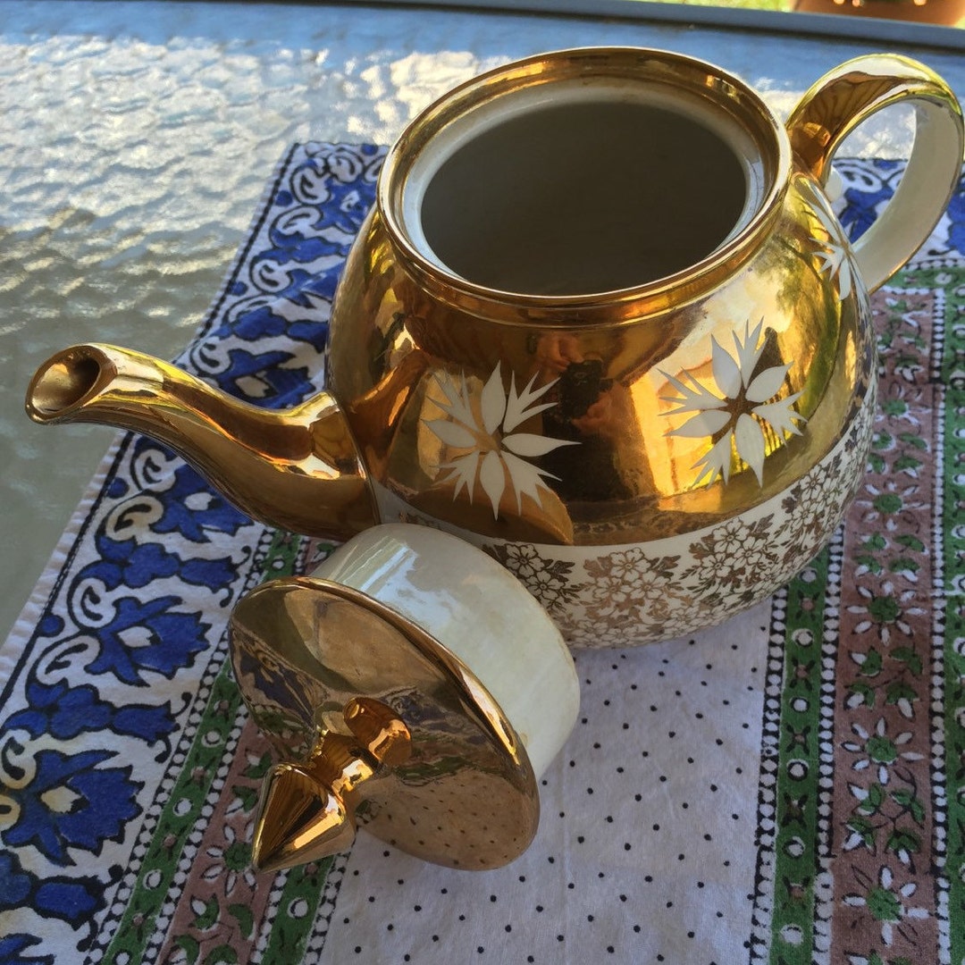 Vintage Gold Teapot, Gibsons Staffordshire England Teapot, Fine China ...