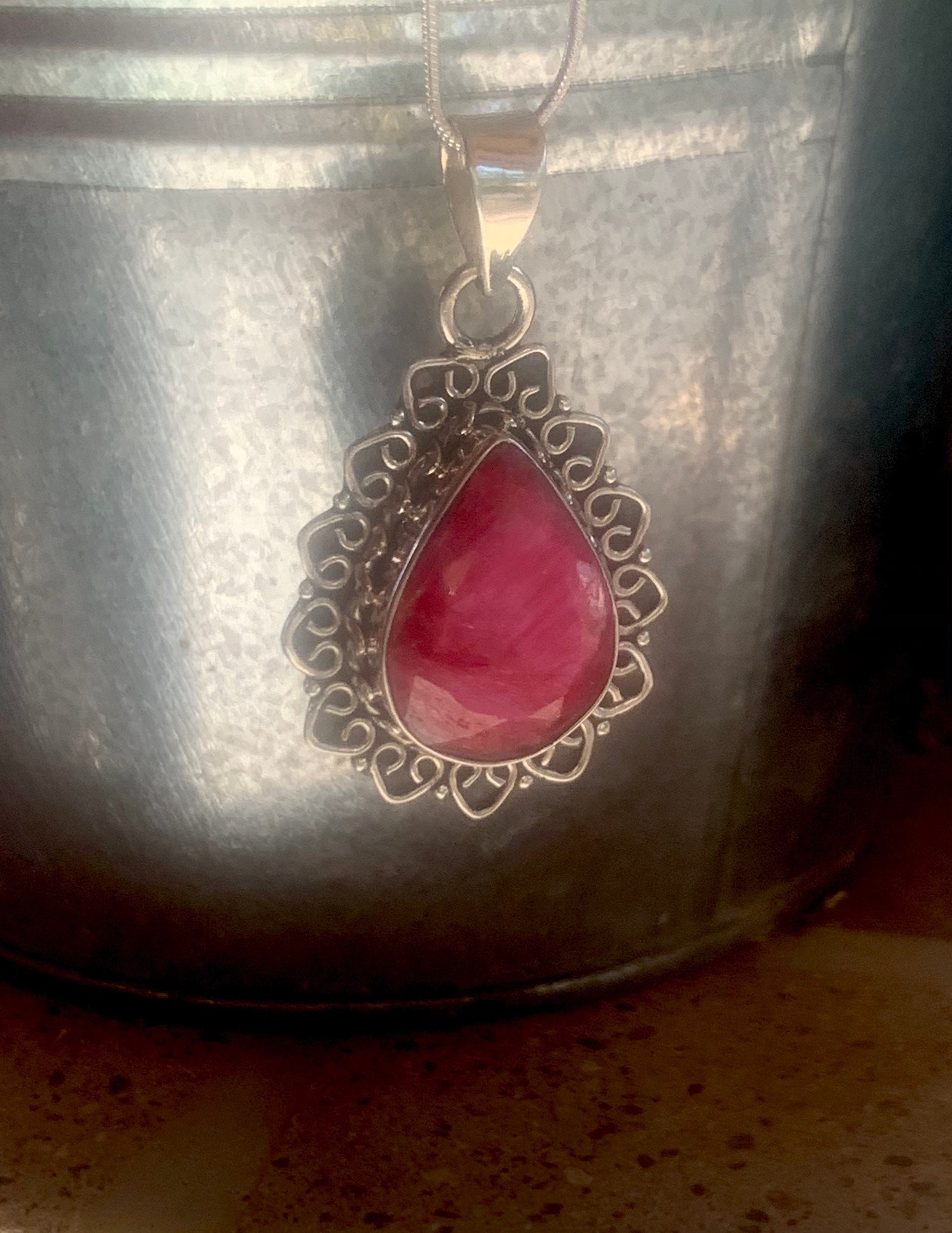 Natural Raw Ruby Necklace Tear Drop Ruby in Sterling Silver - Etsy