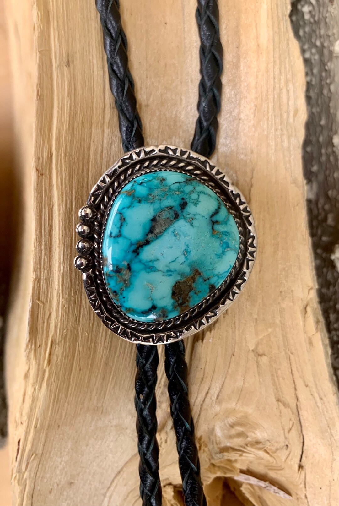 Sterling Silver Turquoise Small Bolo Tie, Vintage Bolo Tie, Bolo Tie ...