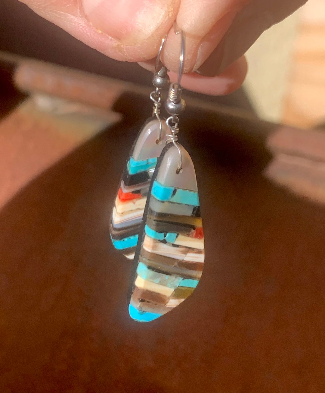 Native American Indian Inlay Earrings, Multi Stone Earrings, Turquoise ...