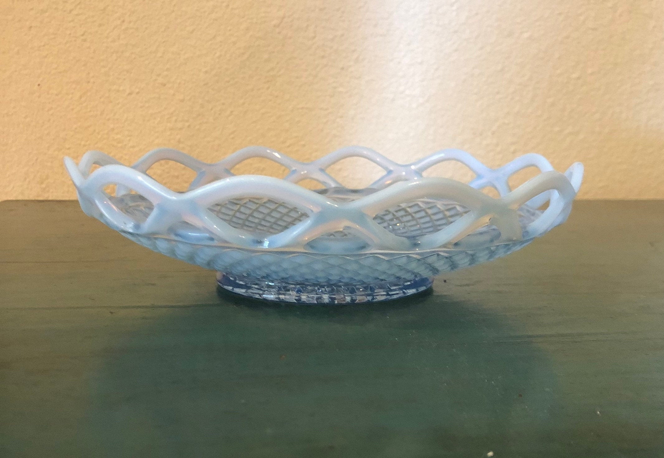 Opalescent Blue Diamond Point Glass Bowl With Lacy Edge - Etsy