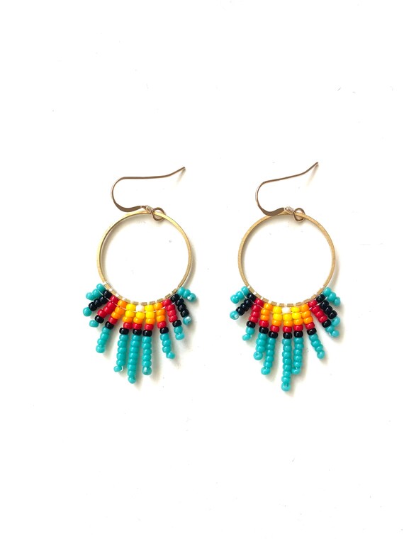 Indigenous Burst Earrings Native Sunrise Hoop Jewelry Indigenous Owned Seed Bead Woven 14k Gold Filled Etsy