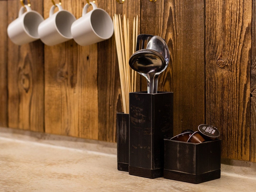 Metal Utensil Holder for Kitchen Square Storage Cutlery Stand ...