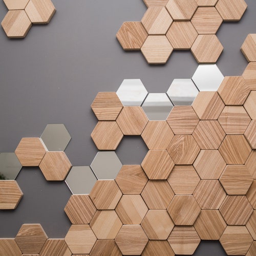 Hexagon Mirror Wall Panel Art Decor Unique Mosaic Modern | Etsy