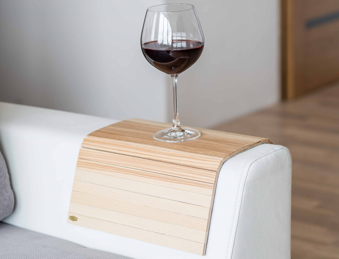 Sofa Arm Tray Table Couch Bedside Wood Coaster Coffee Cup Foldable ...