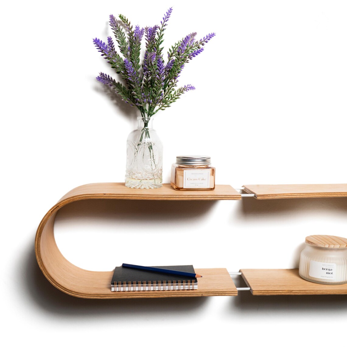 Floating Wall Mounted Oval Shelf From Wood, Decorative Geometric Wooden ...