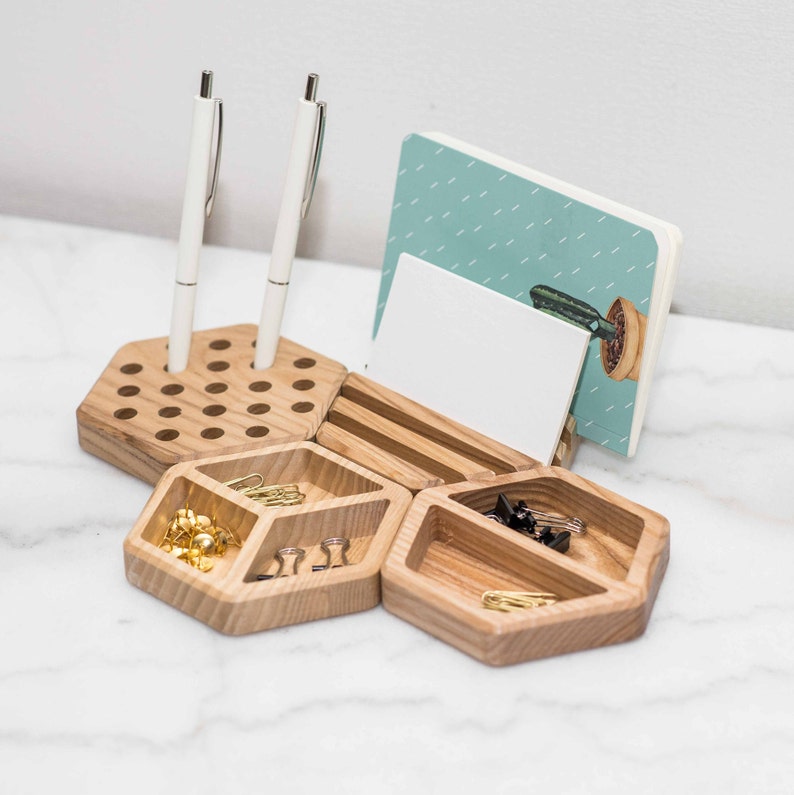 Home Office Desk Organizer Wooden Organization Hexagon Table - Etsy