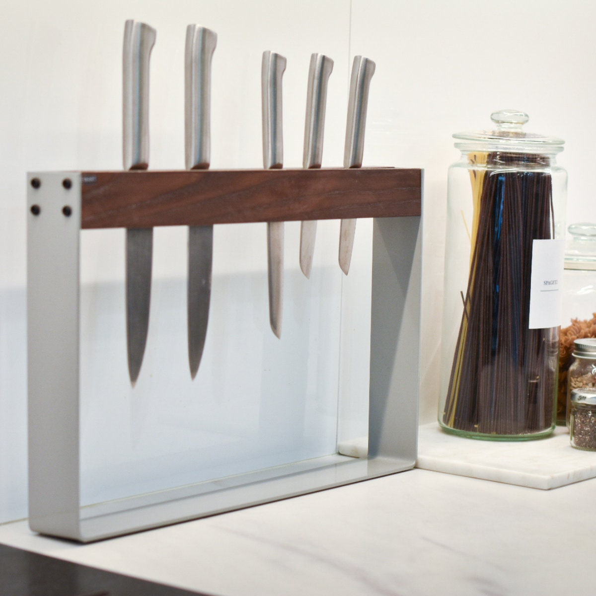 Knife Block, Unique Kitchen Holder Without Knives, Wooden Cutlery Rack ...