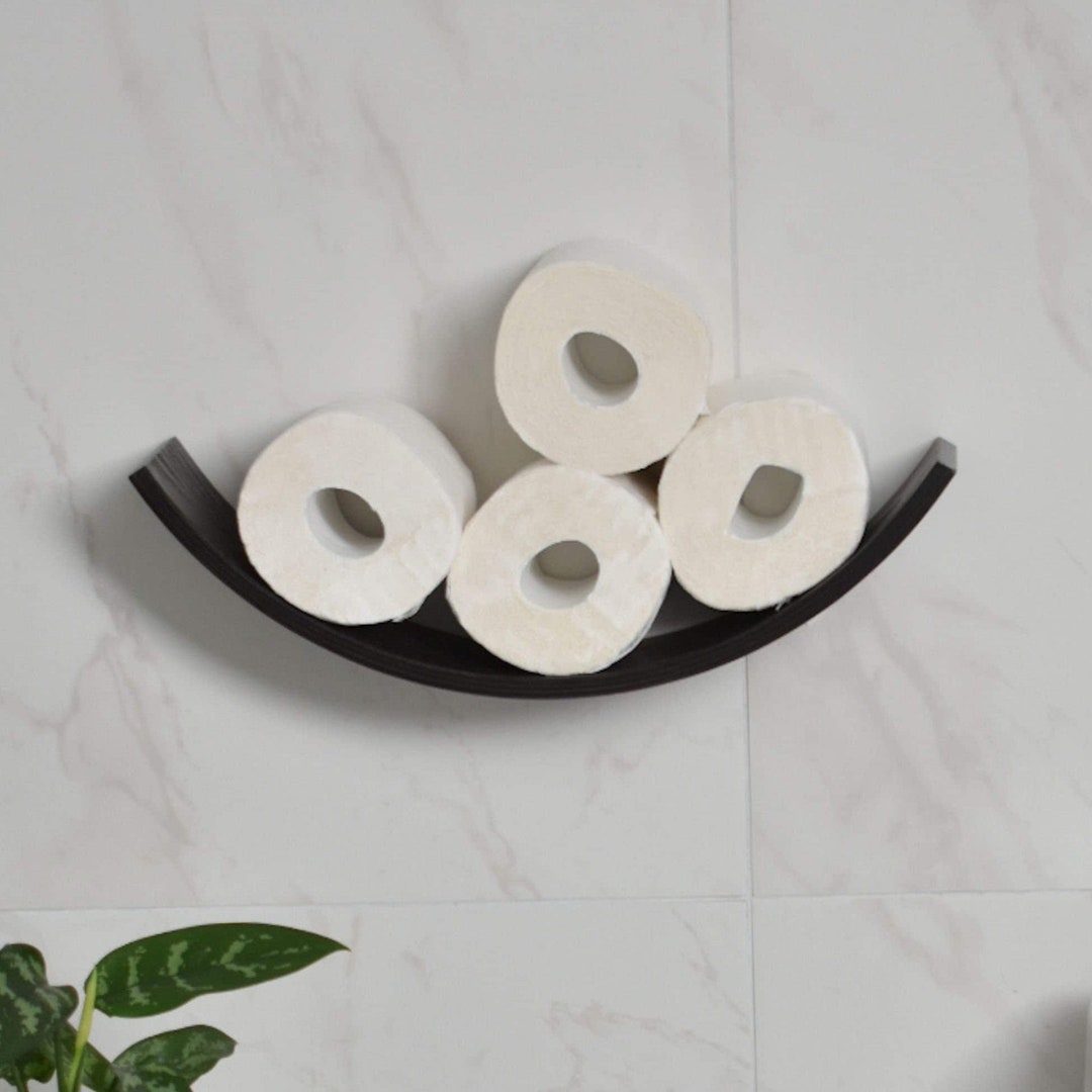 Toilet Paper Holder, Oak Wooden Shelf Wc Roll Storage Wall Mount ...