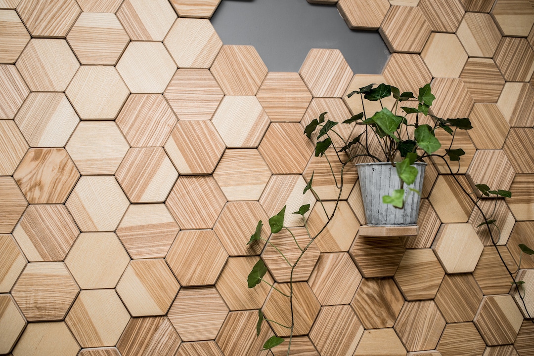 Wood Hexagon Wall Art Decor Geometric Honeycomb Sculpture Panels Unique ...