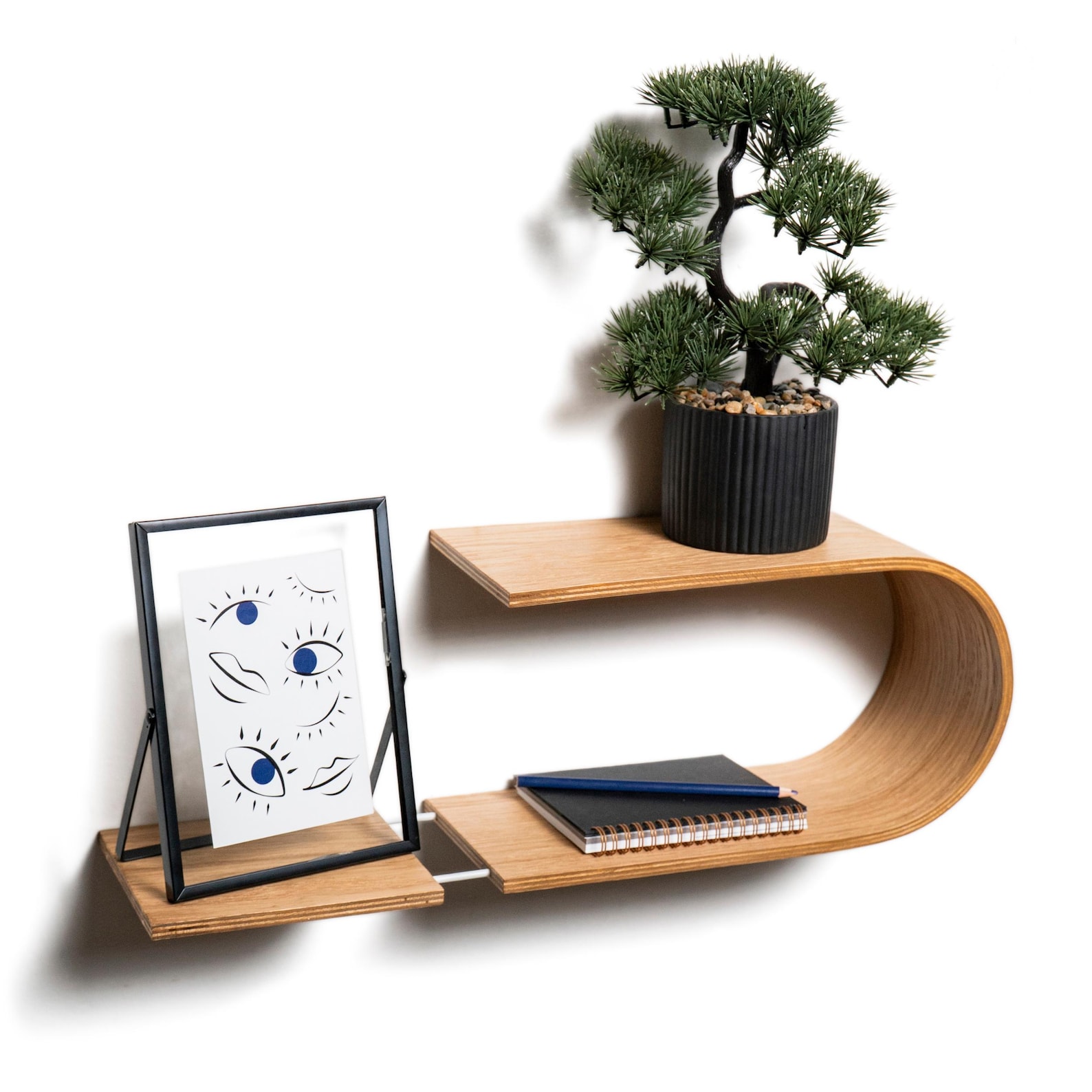 Floating Wall Mounted Oval Shelf From Wood, Decorative Geometric Wooden ...