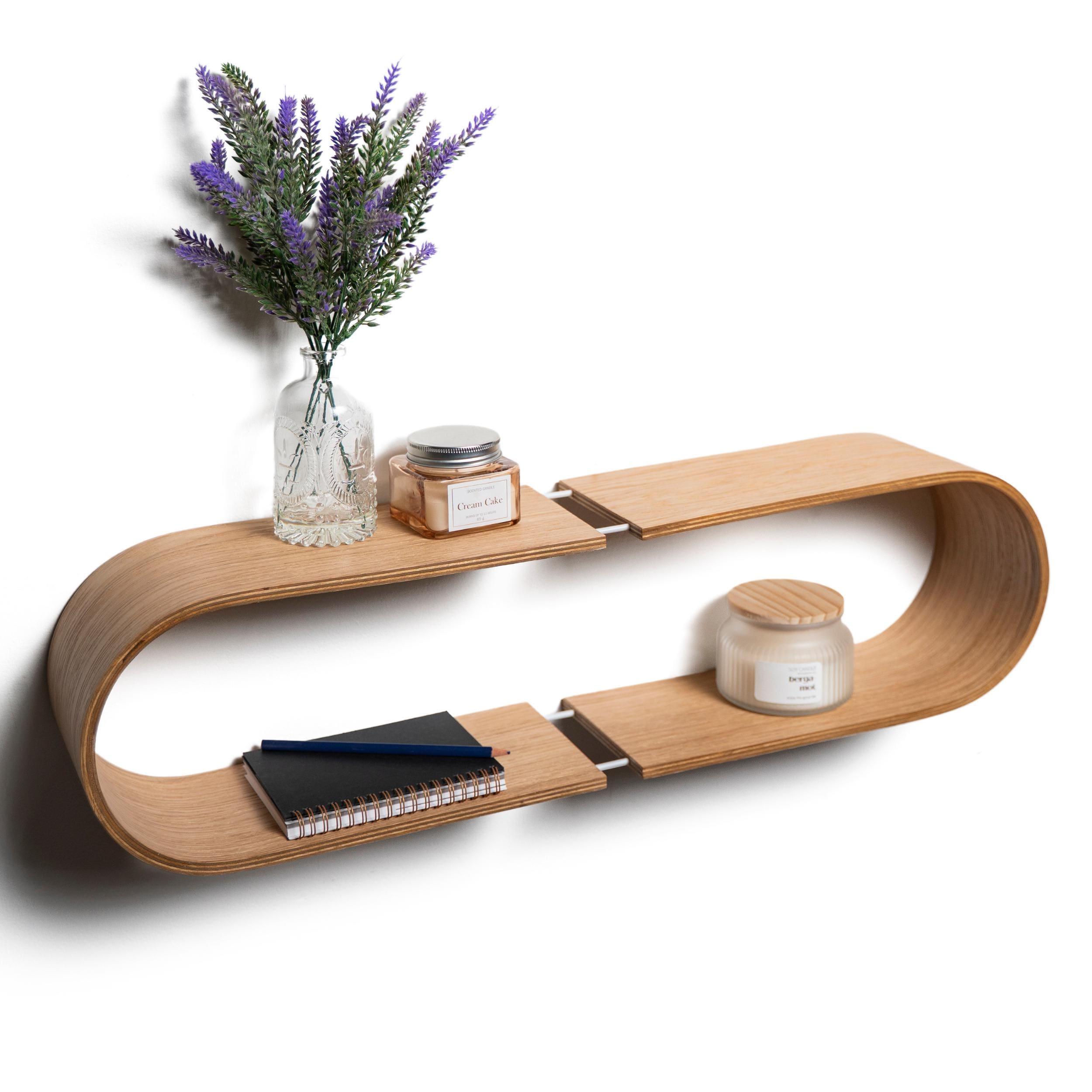 Floating Wall Mounted Oval Shelf From Wood, Decorative Geometric Wooden ...