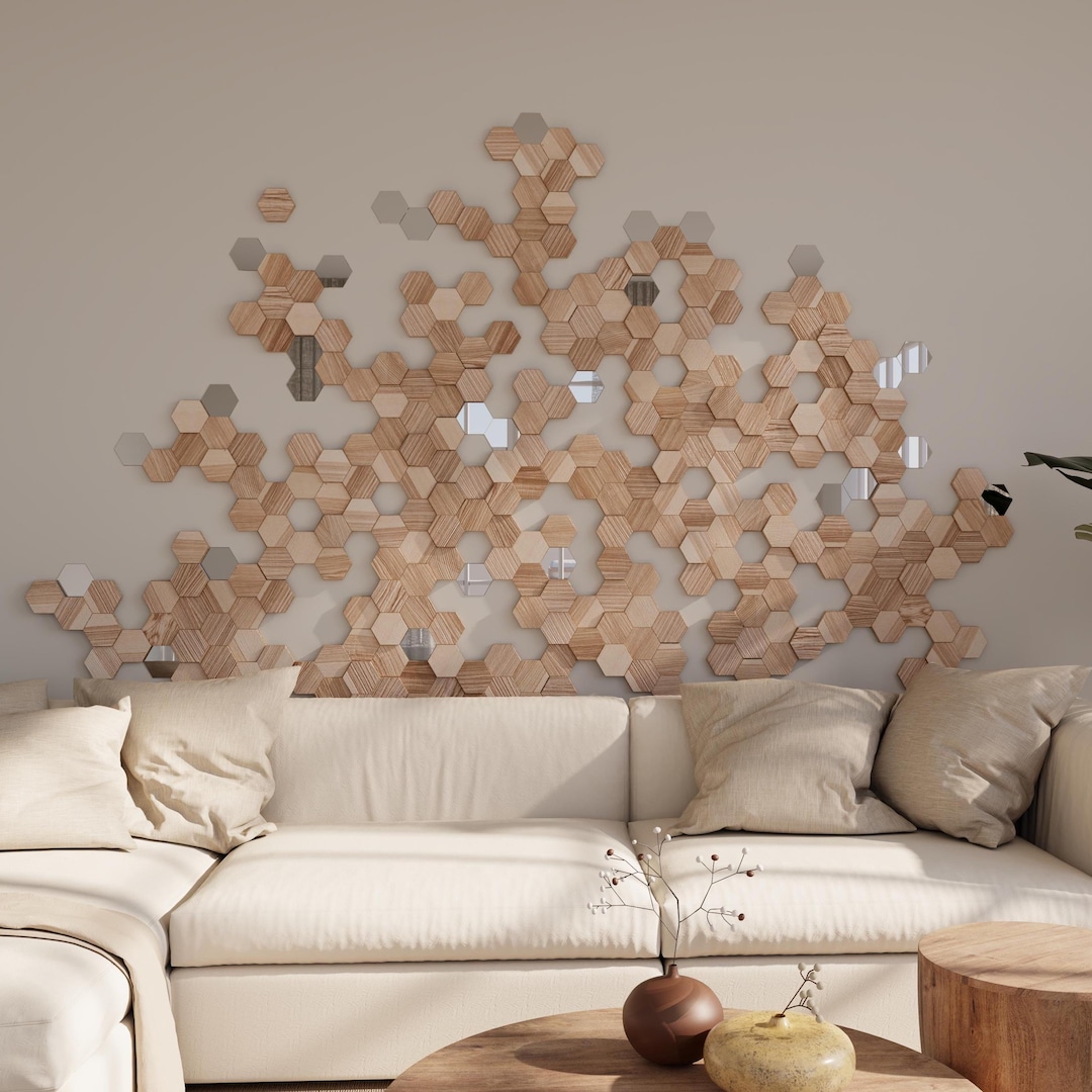 Wood Hexagon Wall Art Decor Geometric Honeycomb Sculpture Panels Unique ...