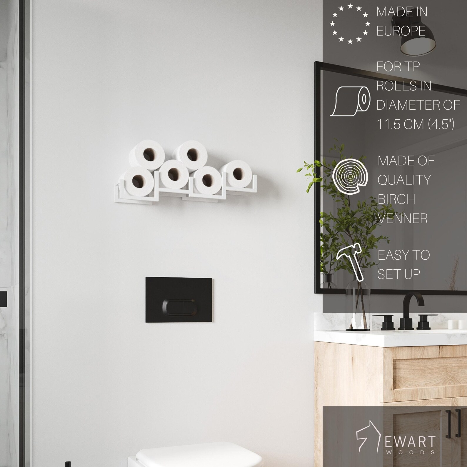Wall Mount Toilet Paper Holder, Wood TP Floating Storage Shelf for ...
