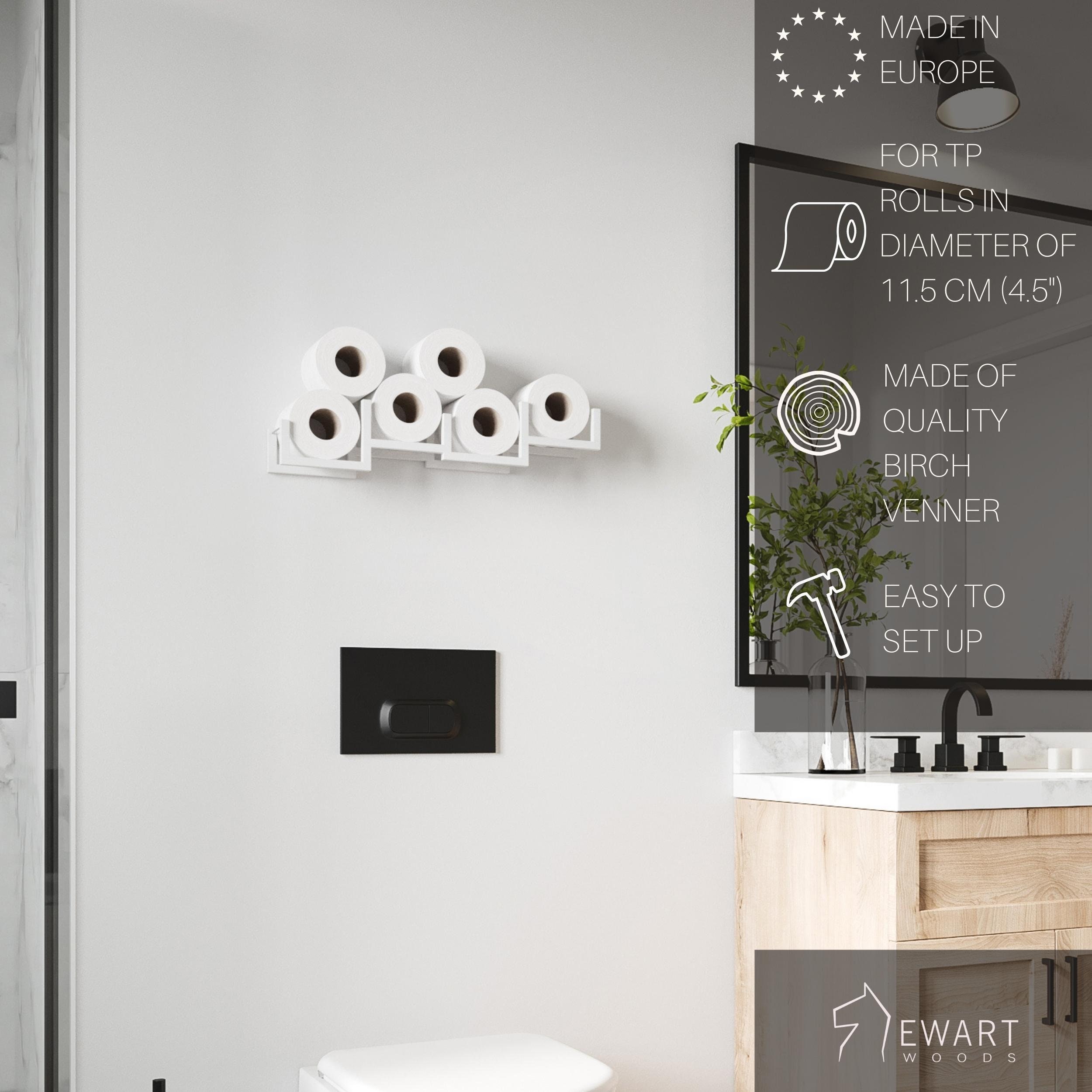 Wall Mount Toilet Paper Holder, Wood TP Floating Storage Shelf for ...
