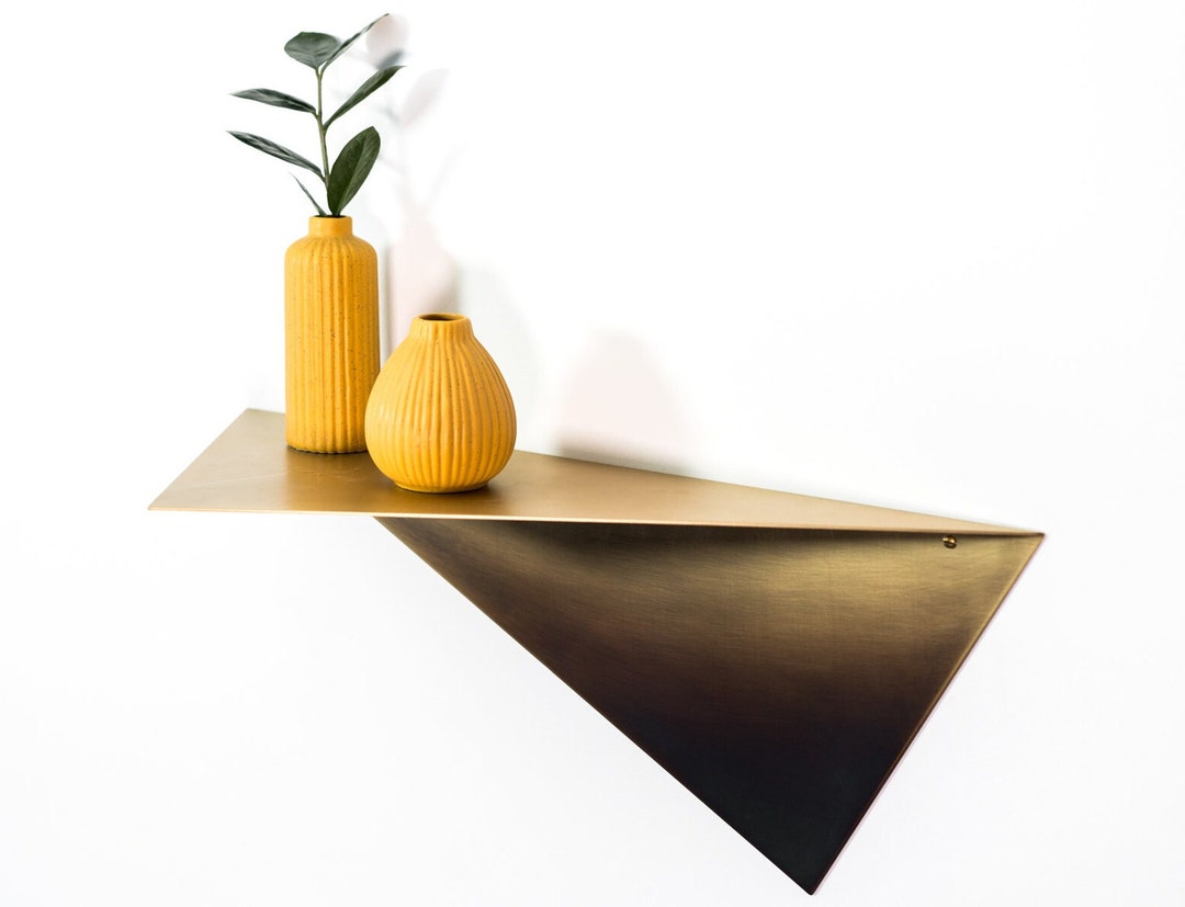 Brass Floating Wall Shelf, Unique Minimalistic Design Handmade Metal ...
