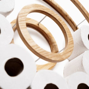 Toilet Paper Holder, Wooden Shelf, Rounded WC Roll Storage, Wall Mount ...