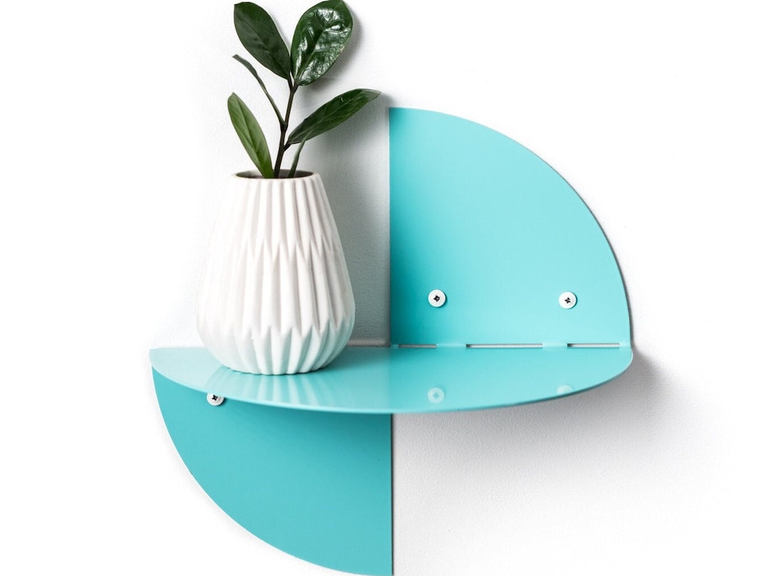 Small Metal Wall Floating Shelves, Wall Mounted Geometric Shelf, Blue ...
