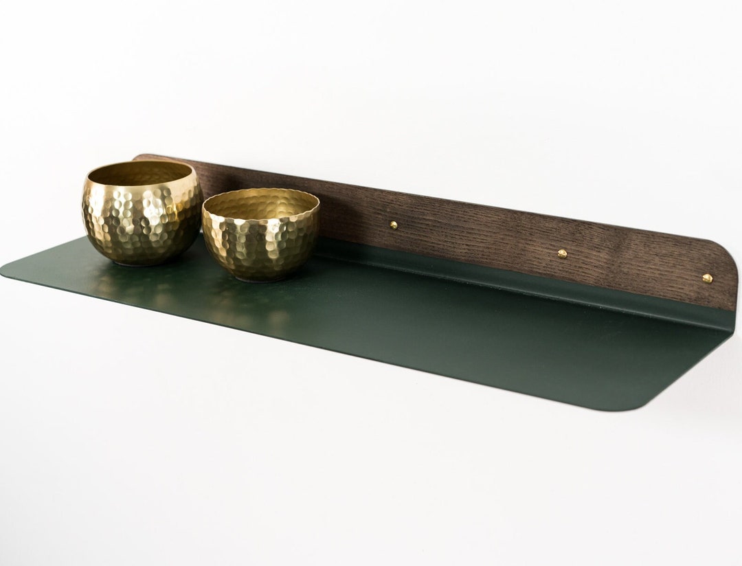 Metal Wall Shelf, Emerald Green White Floating Metal Shelves, Modern ...