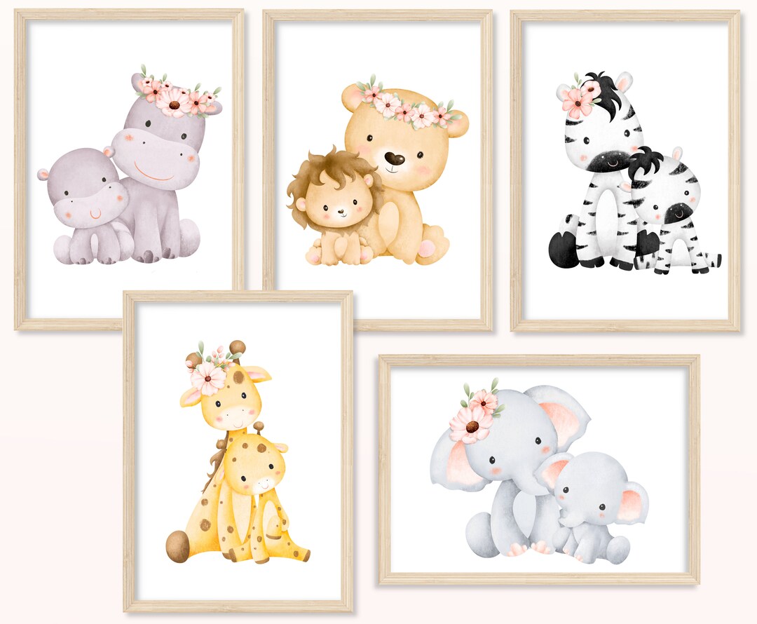 Baby Animals POSTER DIN A5, A4 Mural, Gift, Girl, Boy, Birth, Children ...