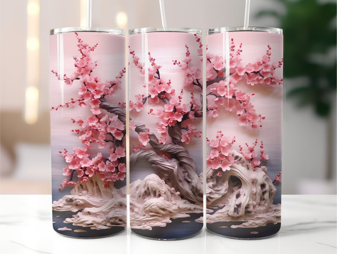 3D Japanese Cherry Blossom 20 Oz Skinny Tumbler Wrap, Sublimation ...