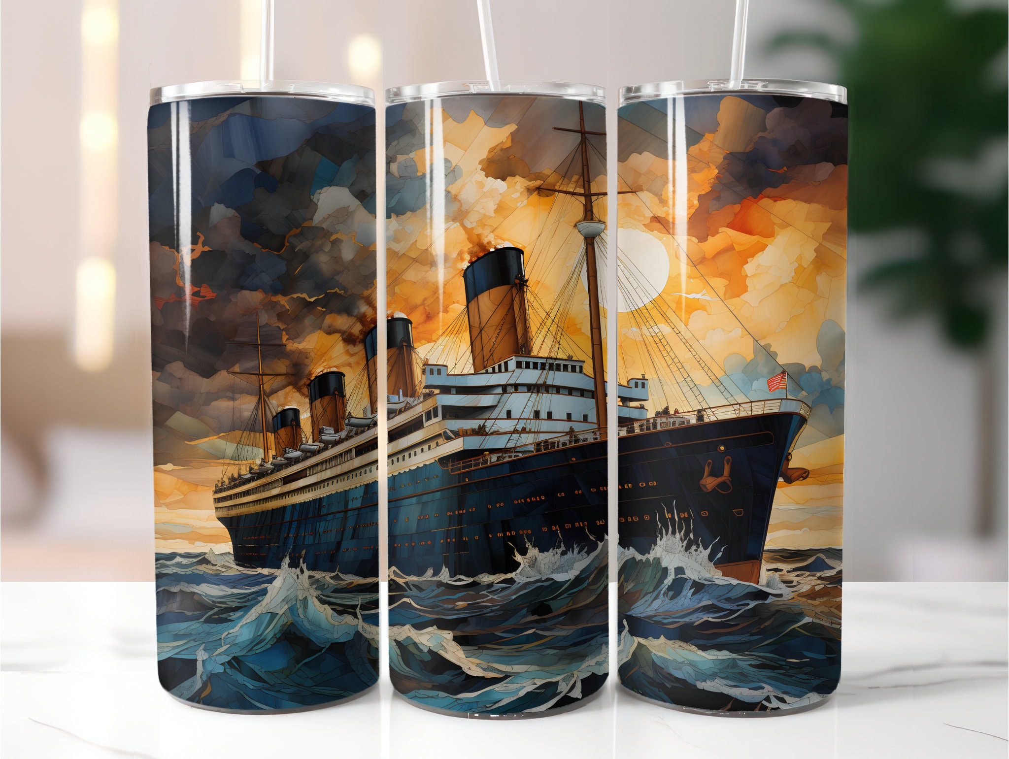 Stained Glass Titanic 20 Oz Skinny Tumbler Wrap, Sublimation Straight ...