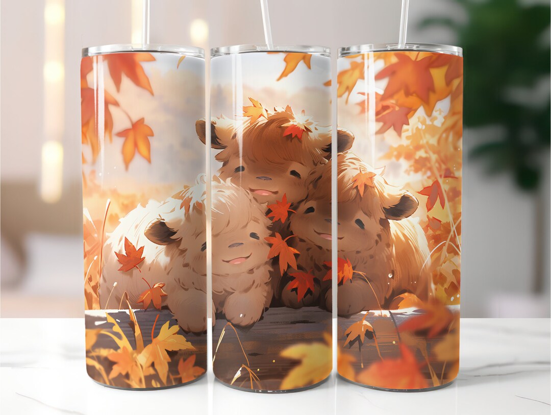 Cute Chibi Autumn Leaves Highland Cow 20 Oz Skinny Tumbler - Etsy