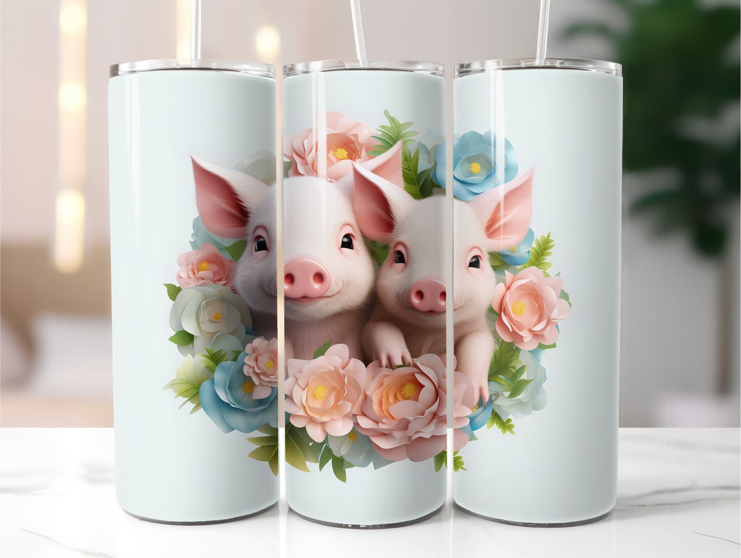 3D Floral Pigs 20 Oz Skinny Tumbler Sublimation Design, Digital ...