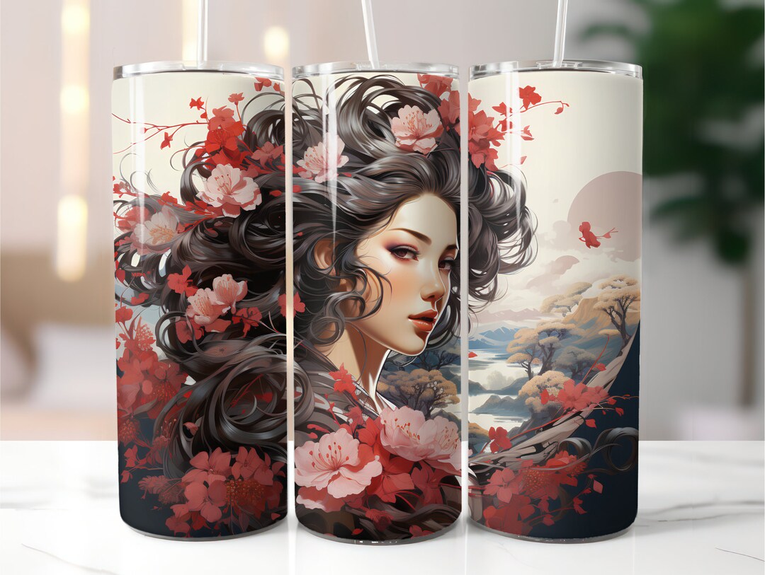 Sakura Cherry Blossom Geisha 20 Oz Skinny Tumbler Wrap, Sublimation ...