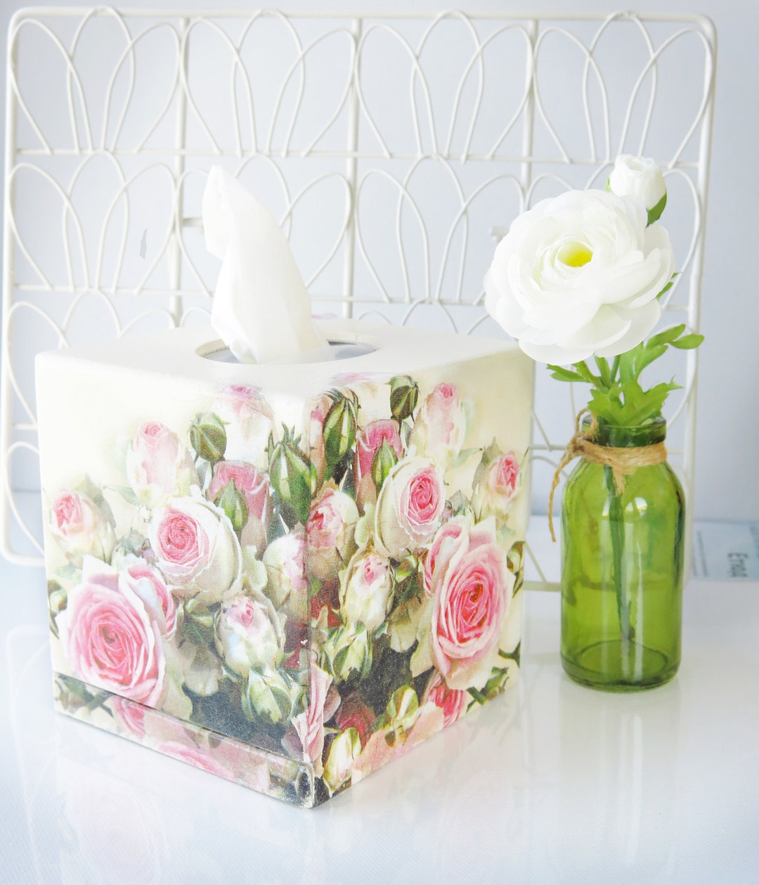 Tissue Box Cover Wooden Tissue Box Roses Housewarming Gift Tissue ...