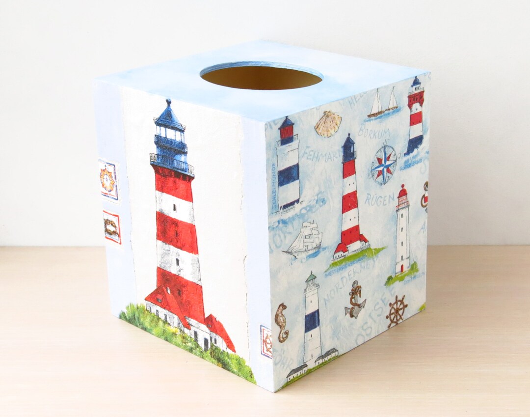 Tissue Box Cover Coastal Tissue Box Lighthouse Tissue Box Wooden Tissue ...