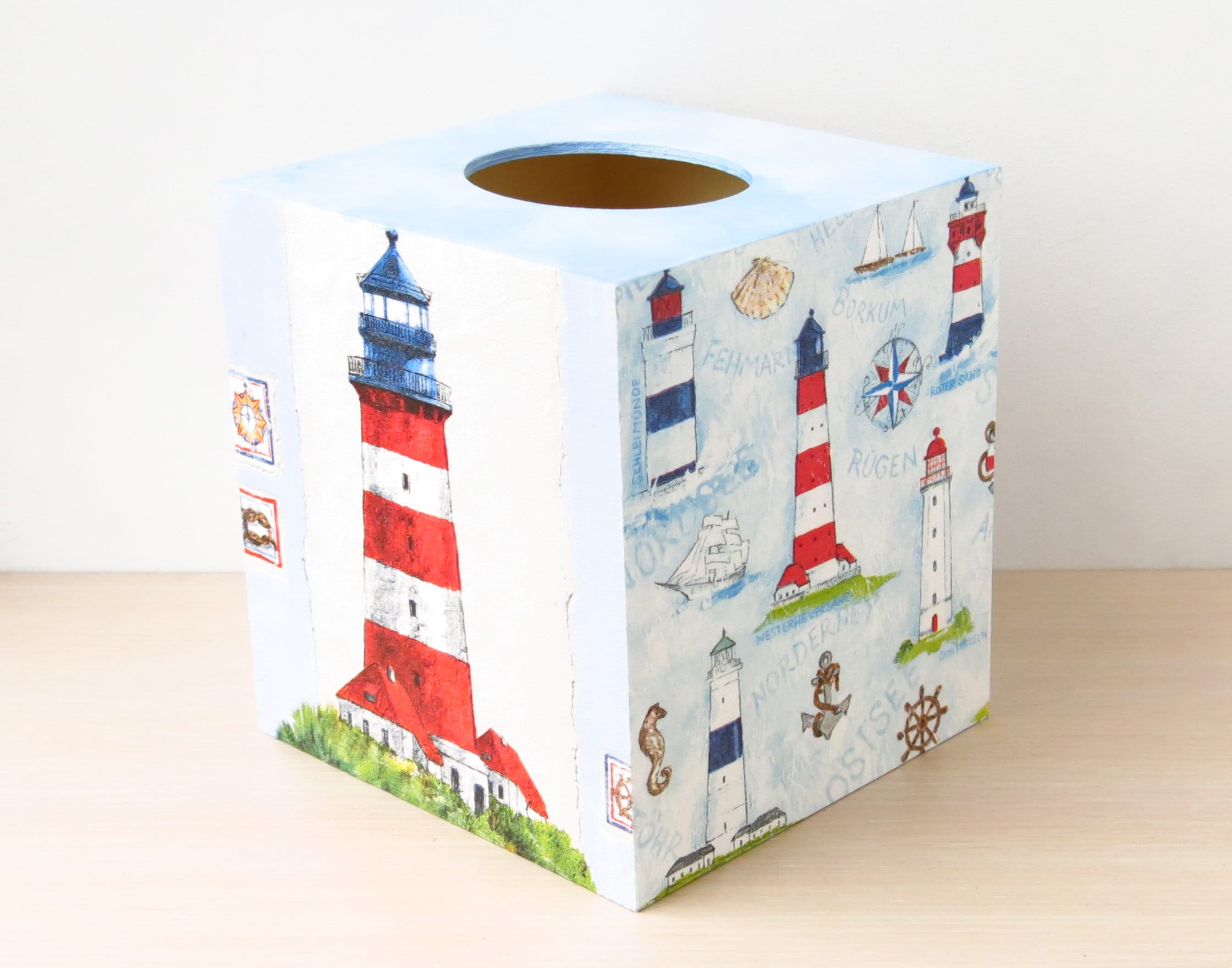 Tissue box cover Coastal tissue box Lighthouse tissue box | Etsy
