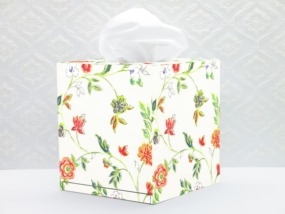 Tissue Box Cover, Floral Tissue Holder, Wooden Tissue Box, Square ...
