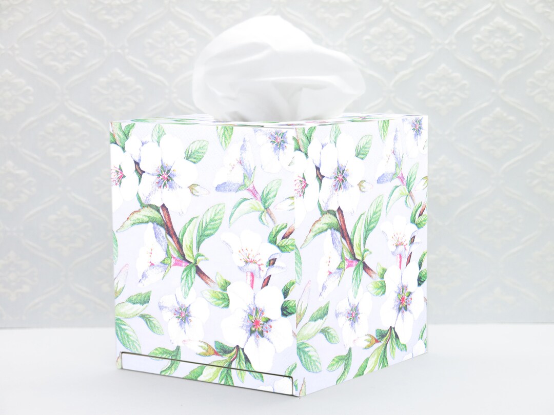 Tissue Box Cover, Floral Tissue Box, Wooden Tissue Holder, Square ...