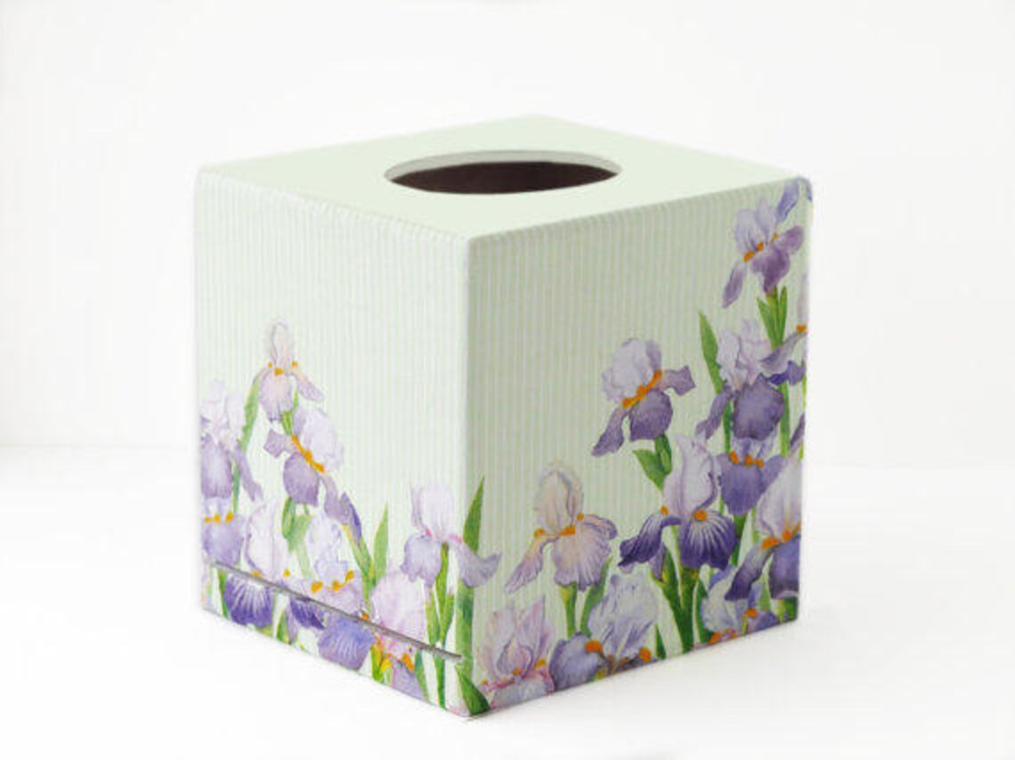 Tissue box cover Irises decor tissue box holder Purple tissue | Etsy