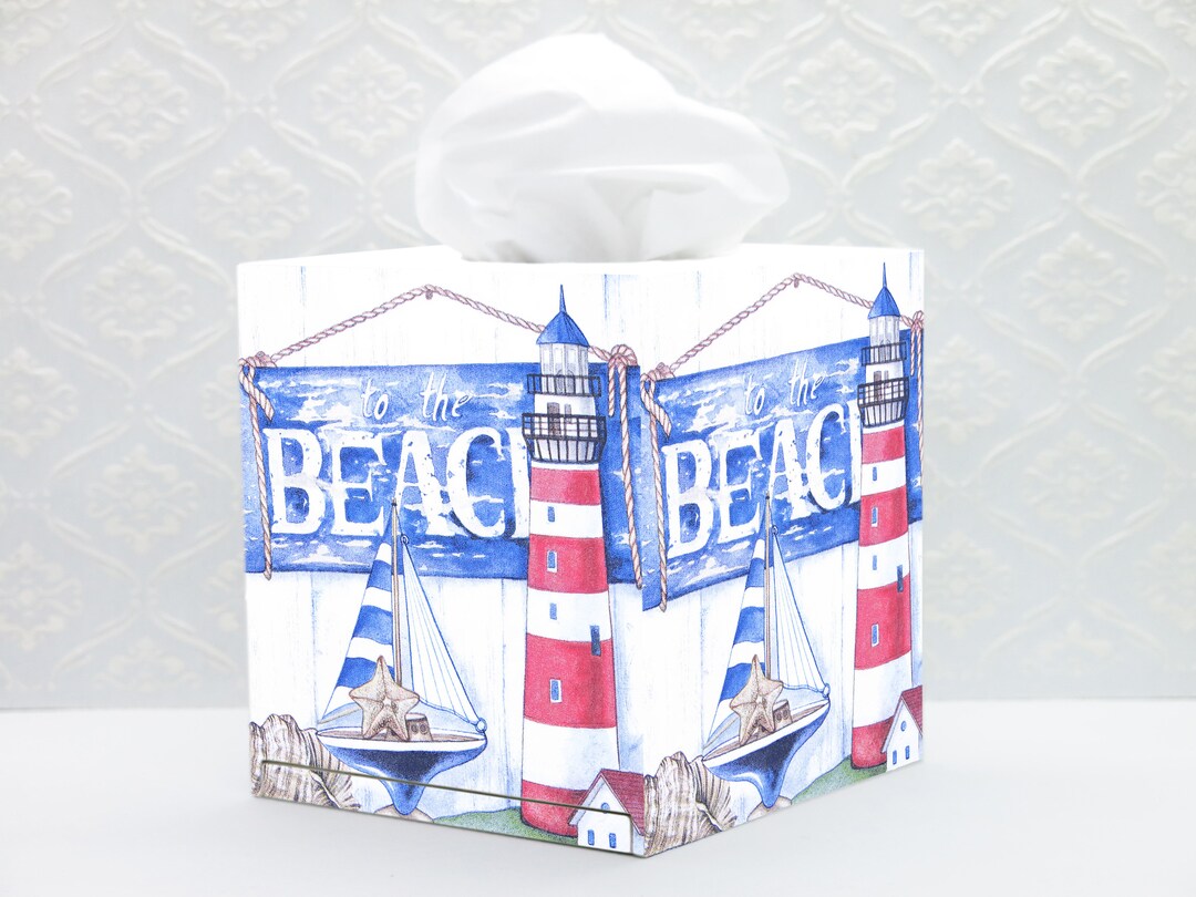 Tissue Box Cover Coastal Tissue Box Wooden Tissue Box Sea Tissue Box ...