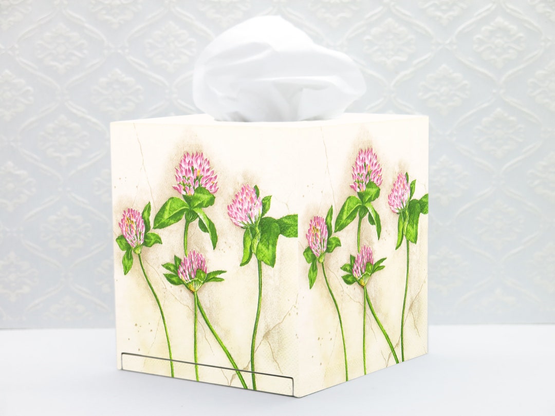 Clover Wooden Tissue Box Cover, Floral Decoupage - Etsy