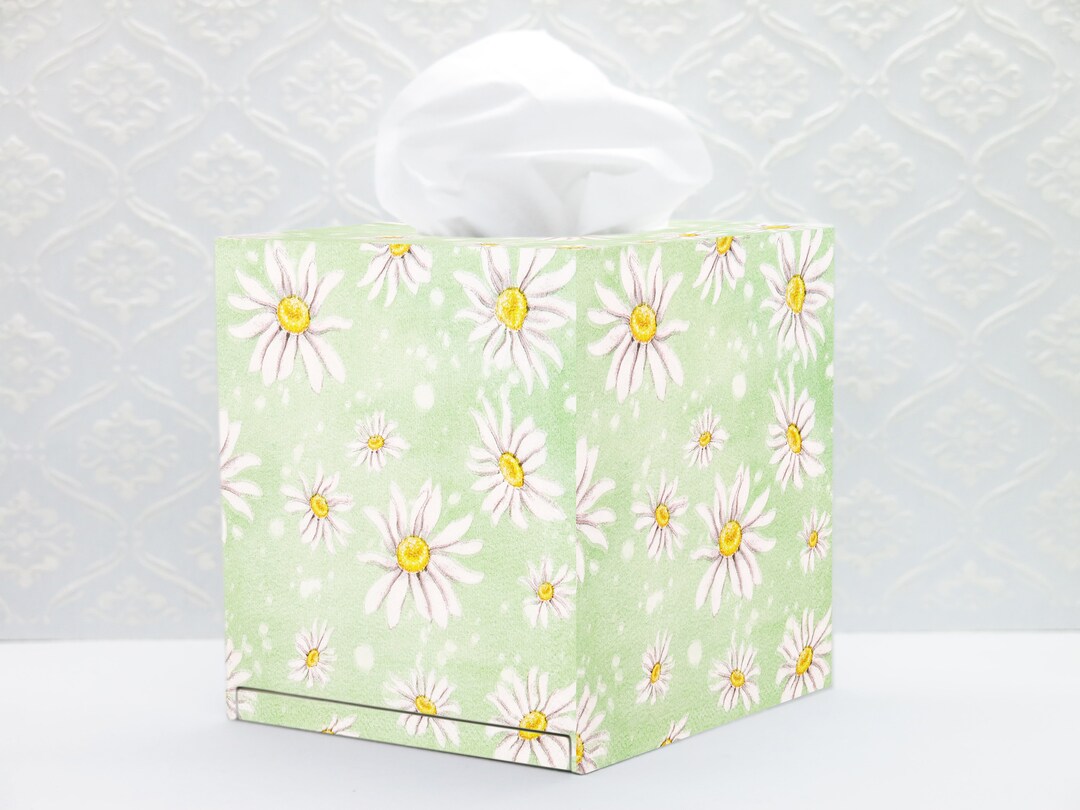 Daisy Decoupage Wooden Tissue Box Cover, Floral Storage - Etsy