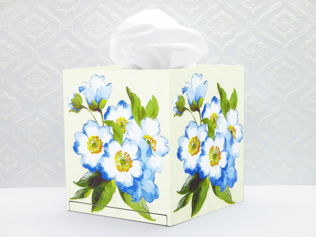 Tissue Box Cover Tissue Holder Floral Tissue Box Cover Wooden Tissue ...