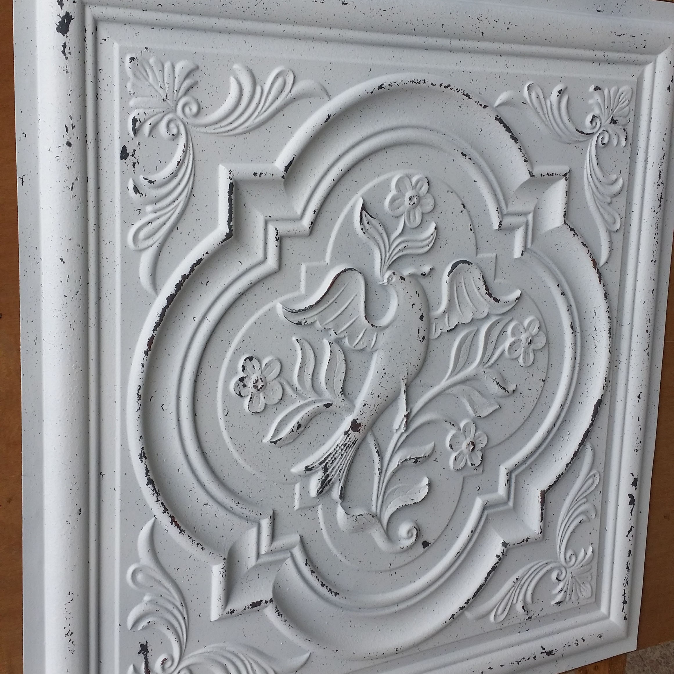 Ceiling Tile Faux Tin Painted Distress Crack White Copper PL39 - Etsy