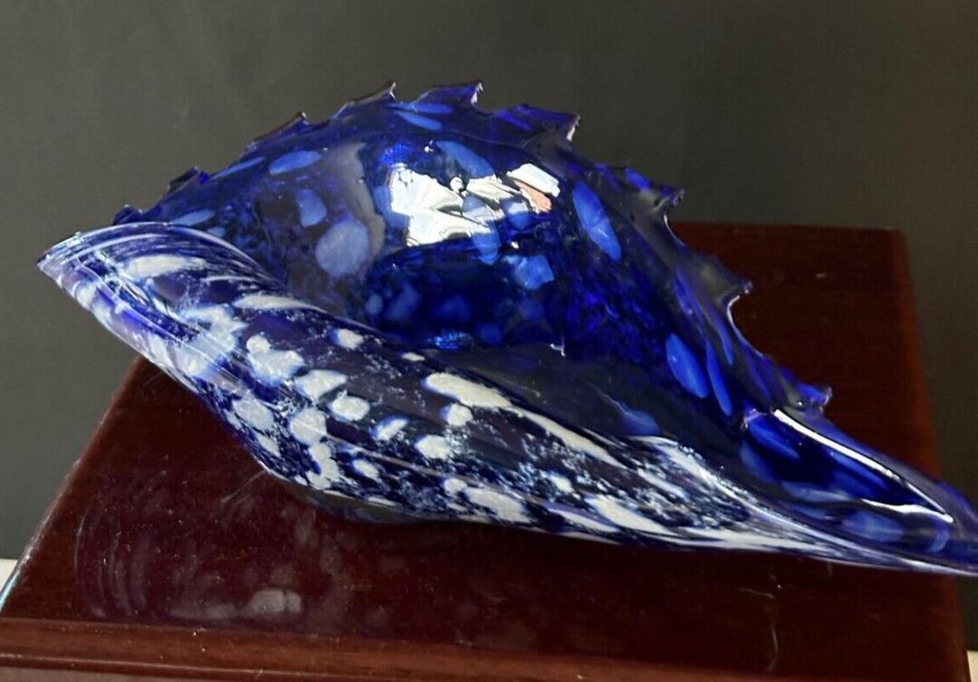 Glass Cobalt Blue and White Seashell Shaped Decorative Bowl - Etsy