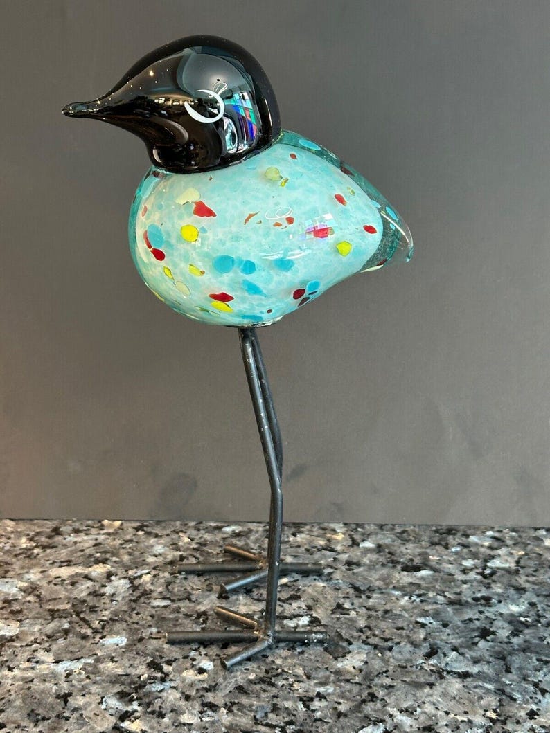 Aqua Blue Glass Bird With Metal Legs Art Glass Figurine - Etsy