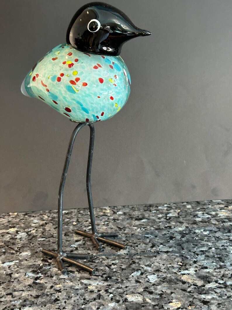 Aqua Blue Glass Bird With Metal Legs Art Glass Figurine - Etsy