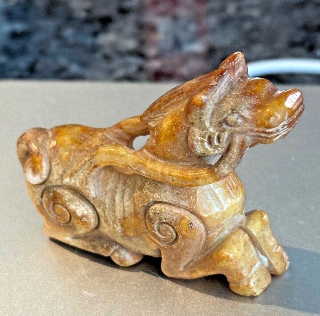 Chinese Mythical Nephrite Jade Dragon Figurine Carved Symbol of Power ...